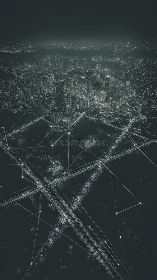 Interconnected Cityscape Showing Advanced Digital Pathways Stock ...