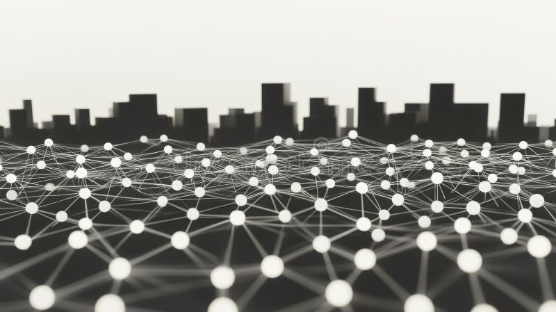 Cityscape with Dynamic Network Lines Overlay Concept Stock Illustration ...