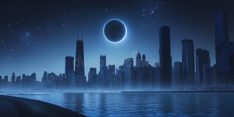 Cityscape Eclipse Night stock illustration. Illustration of urban ...
