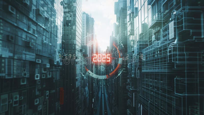Cityscape with Embedded Digital Clock Showing Countdown To 2025 ...
