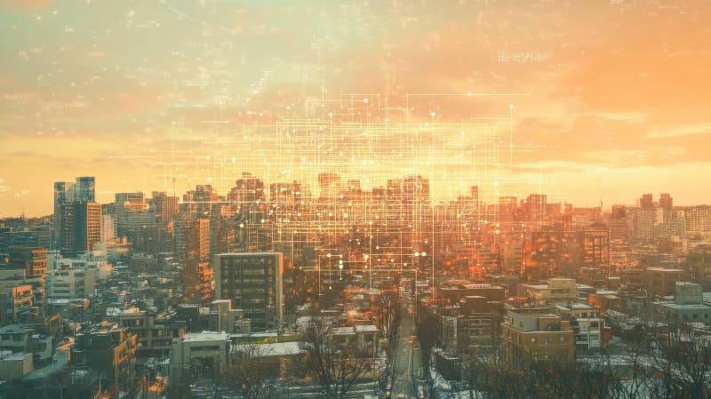 Cityscape Enhanced with Neural Network Design Illustrating Integration ...