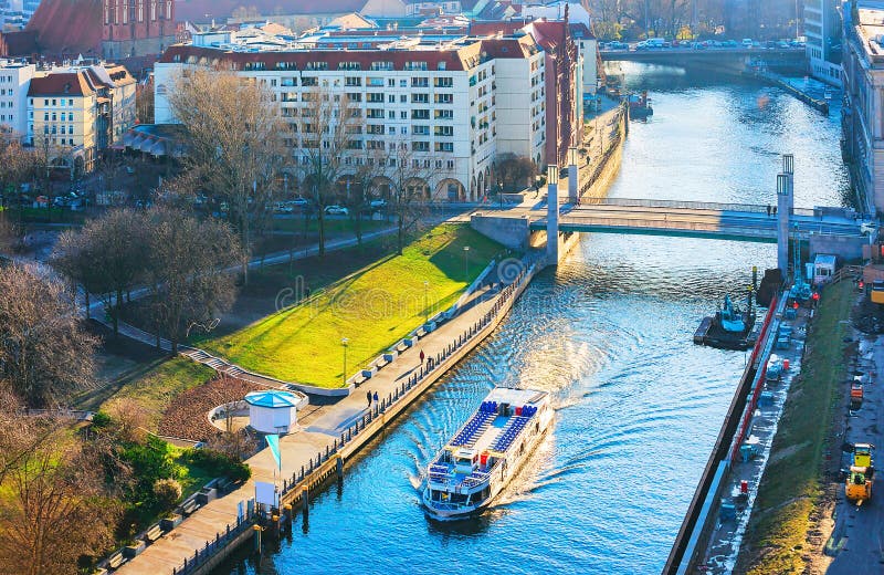 Cityscape and Excursion Ship on Spree River in Berlin Stock Photo ...