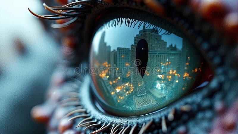Cityscape Eye Reflection stock illustration. Illustration of night ...