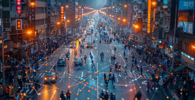 Glowing Cityscape Under Illuminated Sky Stock Illustration ...