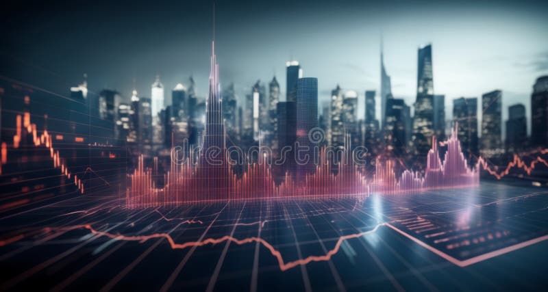 Cityscape with Financial Data Overlay, Symbolizing Economic Growth and ...