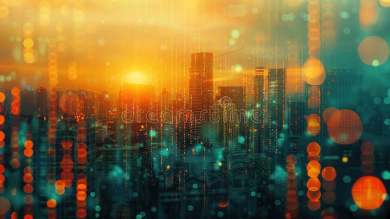 Cityscape, Financial Graph, Rows of Coins, and Empty Space Combined in ...