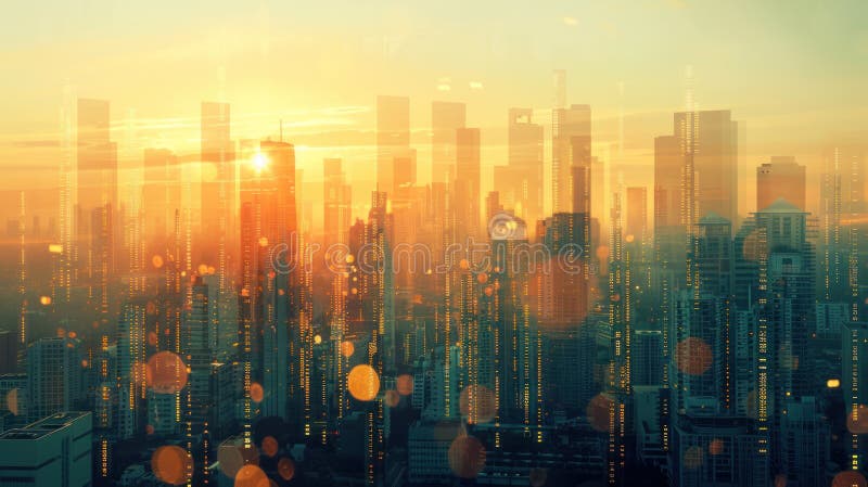 Cityscape, Financial Graph, Rows of Coins, and Empty Space Combined in ...