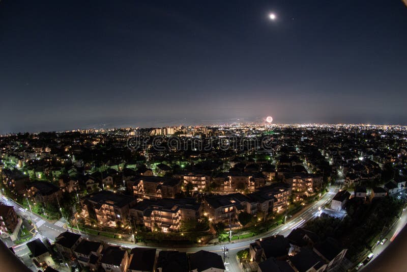Cityscape fish-eye stock photo. Image of night, osaka - 166733304