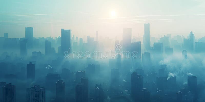 Cityscape in Fog. Panoramic View of the City. Stock Photo - Image of ...