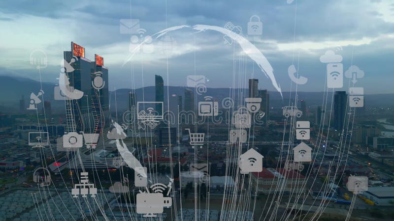 Cityscape with Futuristic Network Connection and Data Communication ...