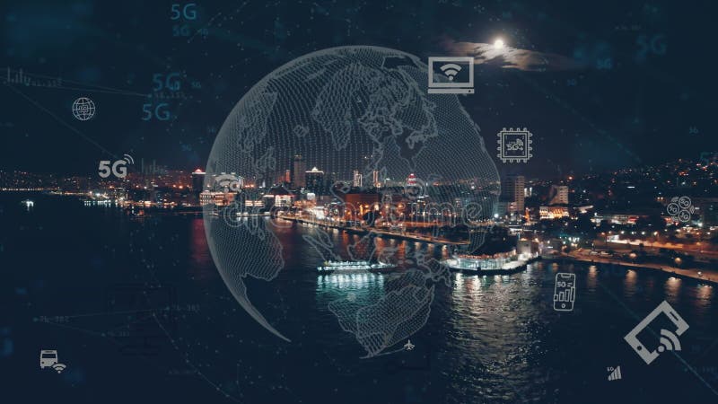 Cityscape with Futuristic Network Connection and Data Communication ...