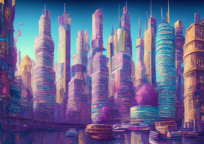 Cityscape, Generative AI Illustration Stock Illustration - Illustration ...