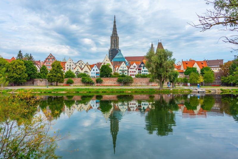 Cityscape of German Town Ulm Reflecting on River Danube Stock Photo ...