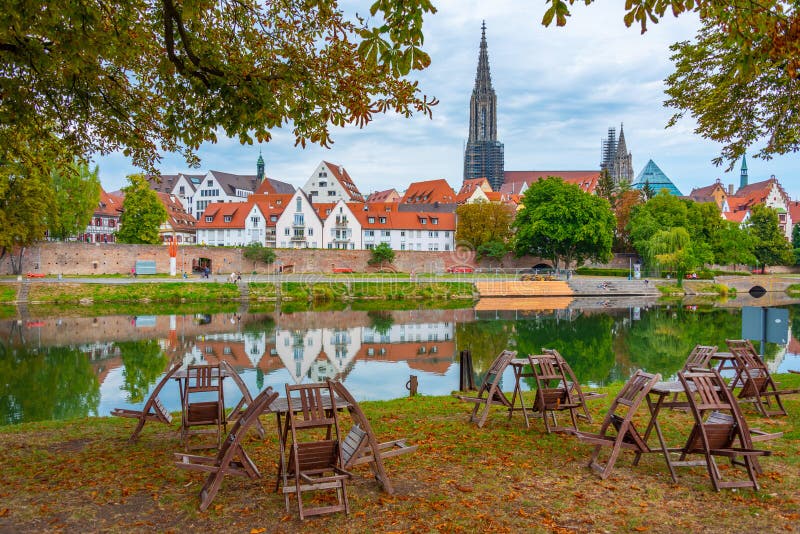 Cityscape of German Town Ulm Reflecting on River Danube Stock Image ...