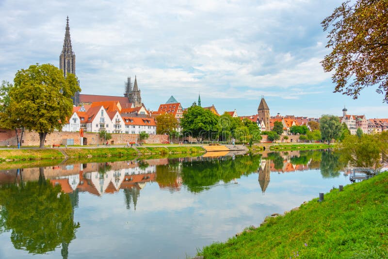 Cityscape of German Town Ulm Reflecting on River Danube Stock Photo ...