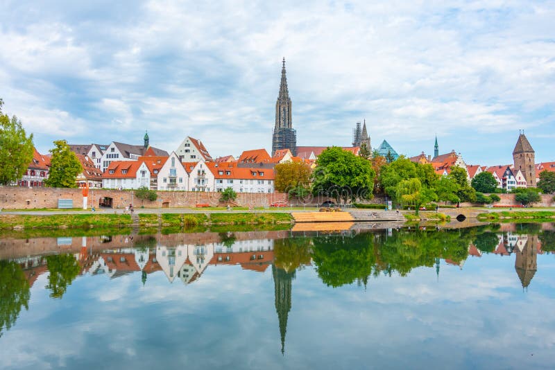 Cityscape of German Town Ulm Reflecting on River Danube Stock Photo ...