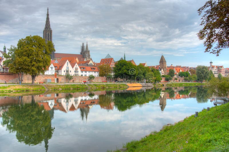 Cityscape of German Town Ulm Reflecting on River Danube Stock Image ...