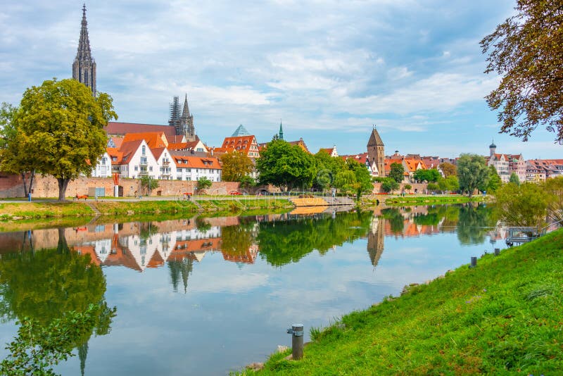 Cityscape of German Town Ulm Reflecting on River Danube Stock Image ...