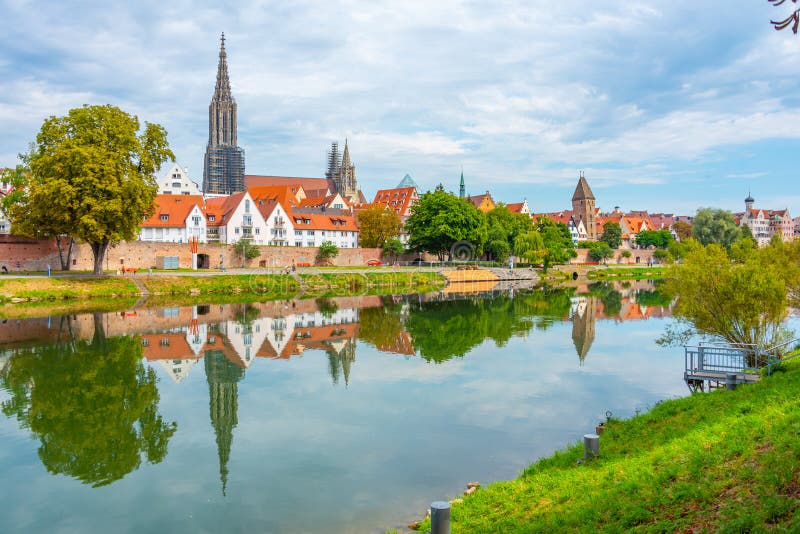 Cityscape of German Town Ulm Reflecting on River Danube Stock Image ...