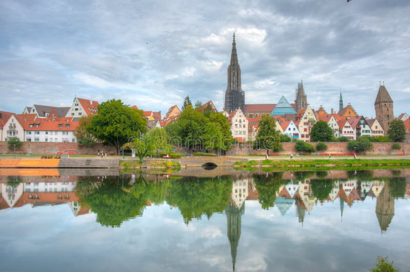 Cityscape of German Town Ulm Reflecting on River Danube Stock Image ...