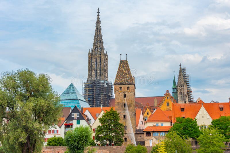 Cityscape of German Town Ulm Reflecting on River Danube Stock Photo ...