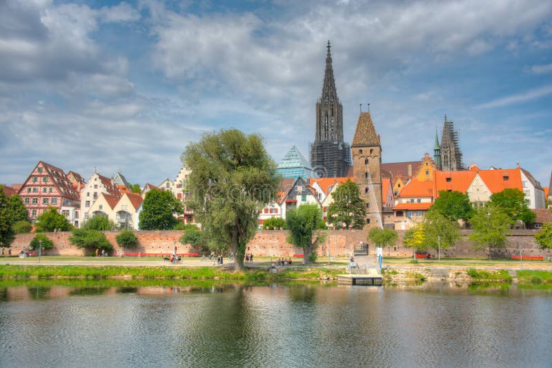 Cityscape of German Town Ulm Reflecting on River Danube Stock Image ...