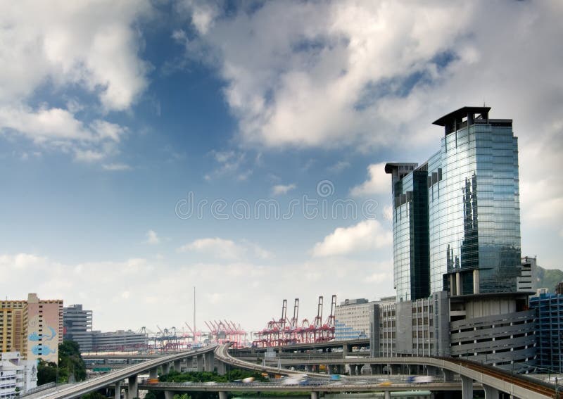 Cityscape of Highway and Skyscraper Stock Photo - Image of landscape ...