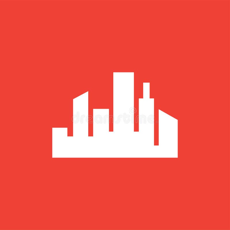 Cityscape Icon on Red Background. Red Flat Style Vector Illustration ...