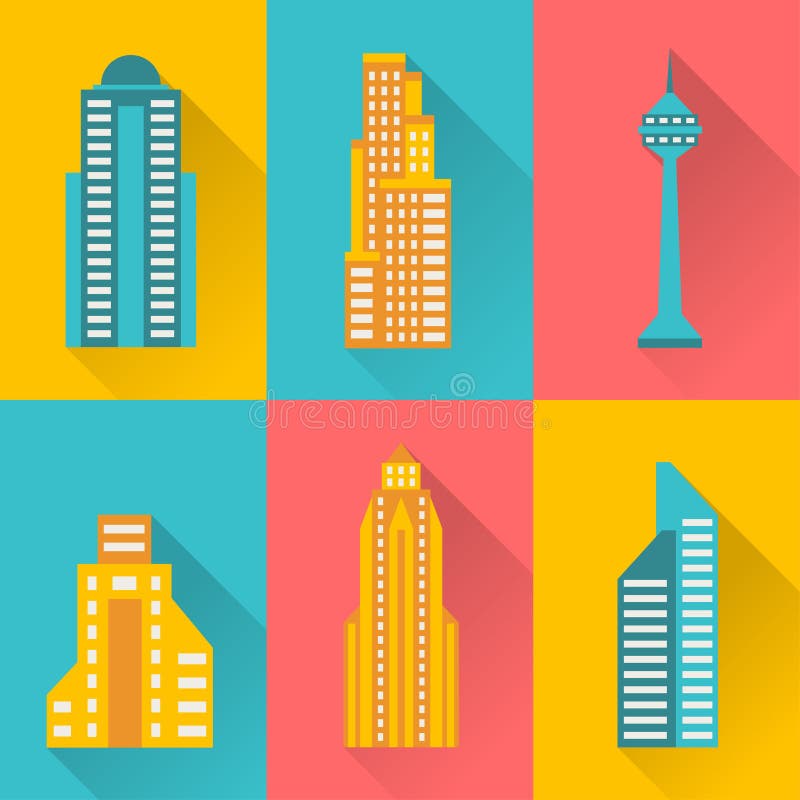 Cityscape Icon Set of Buildings Stock Vector - Illustration of design ...