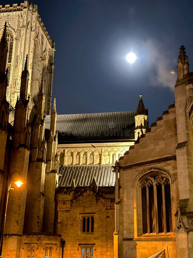Cityscape Illuminated by Moonlight at Night Stock Photo - Image of ...