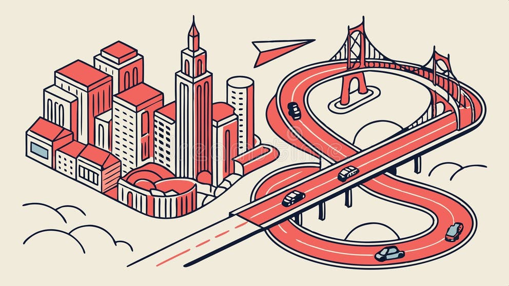 Cityscape Illustration with a Complex Highway Interchange or Road ...