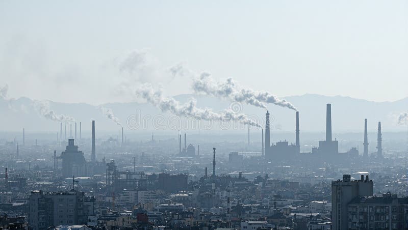 Cityscape with Industrial Pollution from Factories and Chimneys Stock ...