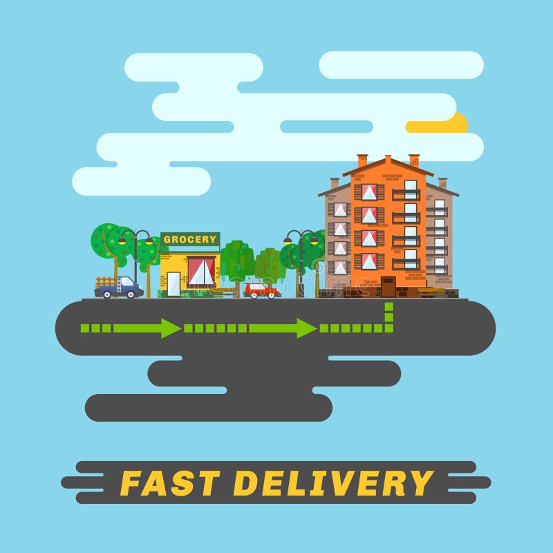 Cityscape, Informs Fast Delivery Service. Stock Vector - Illustration ...