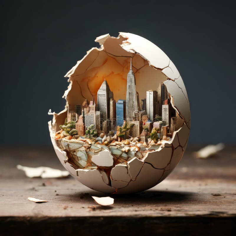 Cityscape Inside a Cracked Eggshell Surreal Concept Stock Image - Image ...