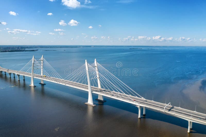 Cityscape with Large Cable Stayed Bridge Aerial View Stock Image ...