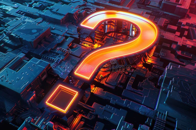 A Cityscape with a Large Neon Question Mark on the Building, Suggesting ...