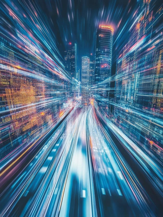 Cityscape Lightspeed Urban Dynamism Technological Advancement Speed ...