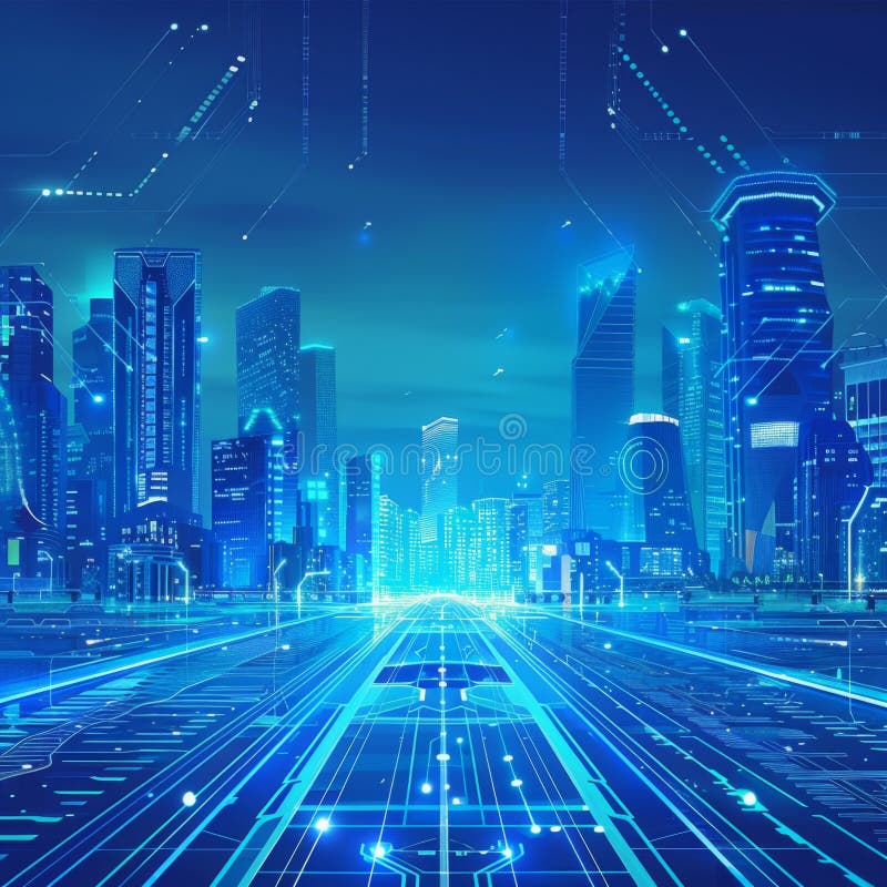 Cityscape Linked by Digital Lines Symbolizing Worldwide Network and ...