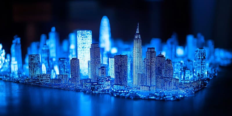 Cityscape is Lit Up in Blue and White Stock Illustration - Illustration ...