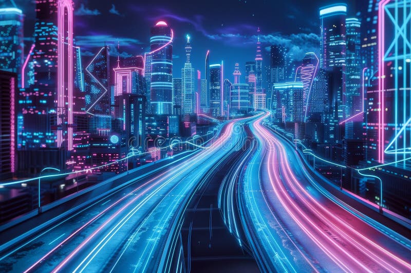 A Cityscape Lit Up by Neon Lights in the Middle of a Bustling Scene ...