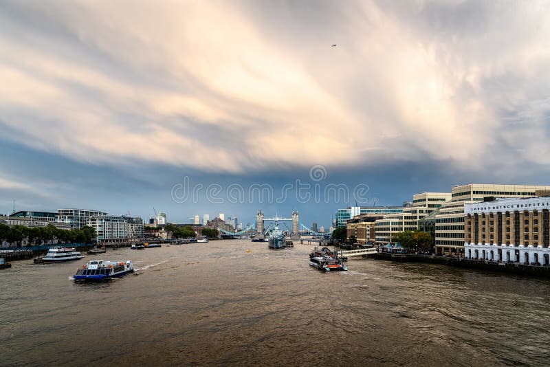 Cityscape of London by Thames River. View at Sunset Editorial ...