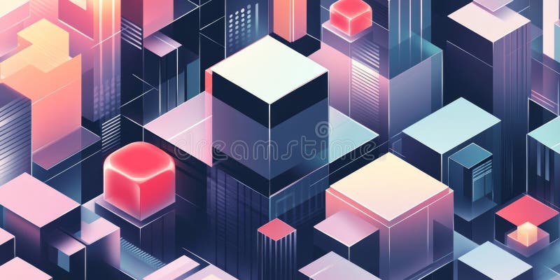 A Cityscape with Many Buildings and a Red Cube in the Middle Stock ...