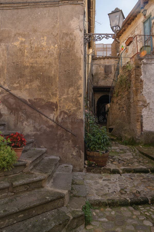 Cityscape of the Medieval Town of Calcata Vecchia, Italy Stock Photo ...