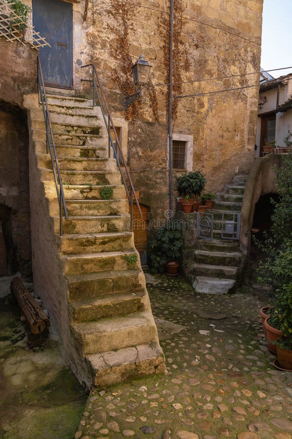 Cityscape of the Medieval Town of Calcata Vecchia, Italy Stock Image ...