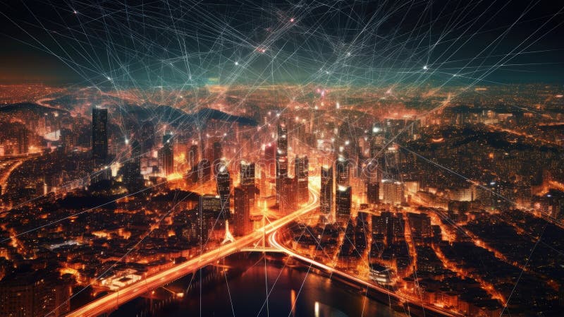 A Cityscape Merging with Interconnected Data Lines, Representing the ...