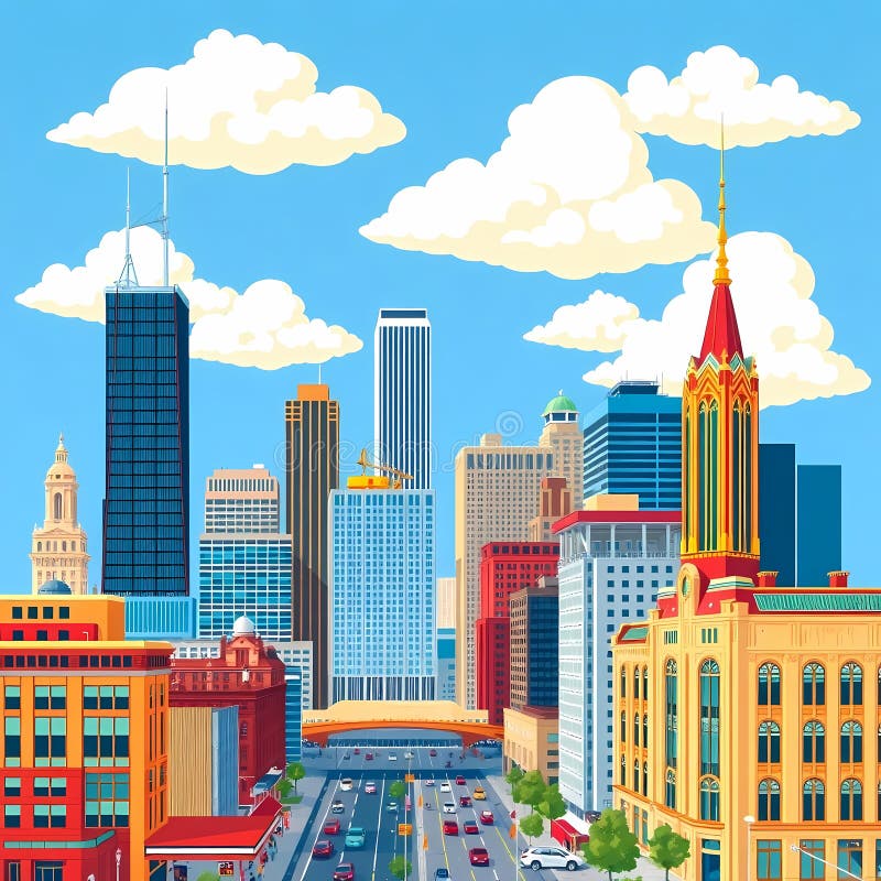 Cityscape with Modern Architecture and Skyscrapers. Vector Illustration ...