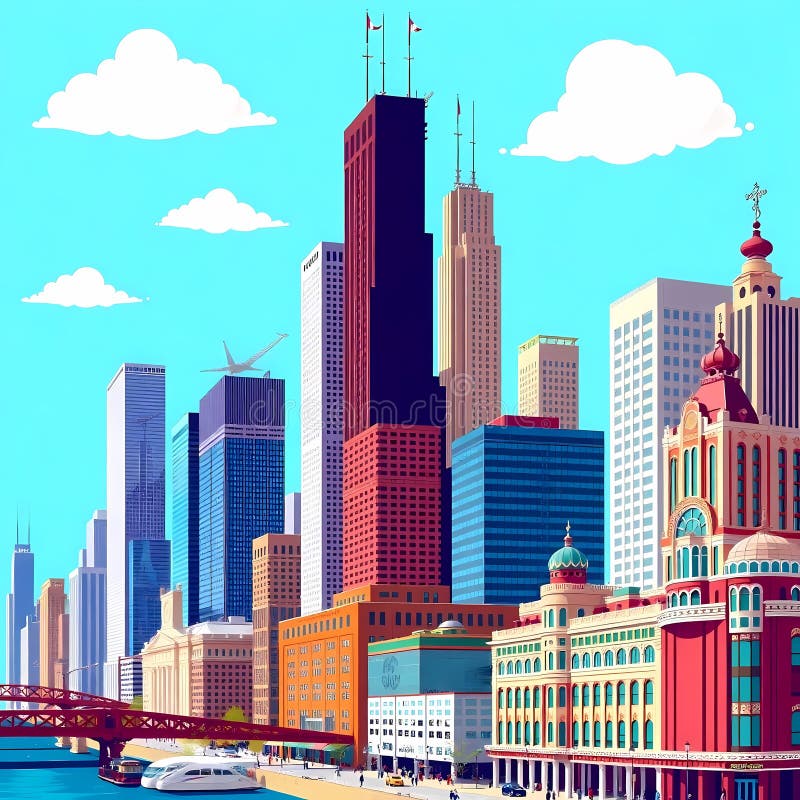 Cityscape with Modern Architecture and Skyscrapers. Vector Illustration ...