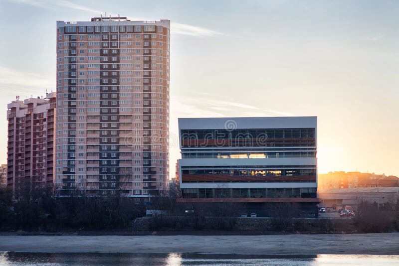 Cityscape in the morning stock image. Image of panorama - 95529245