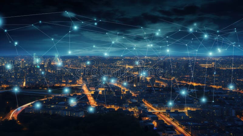 A Cityscape with a Network of Connected Lights Stock Illustration ...