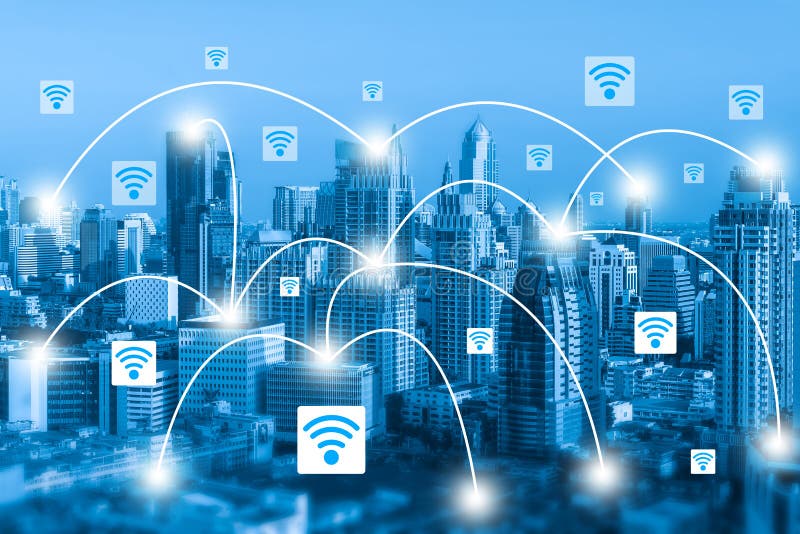 Cityscape and Network Connection Lines Stock Illustration ... Cityscape and Network Connection Lines Stock Illustration ...